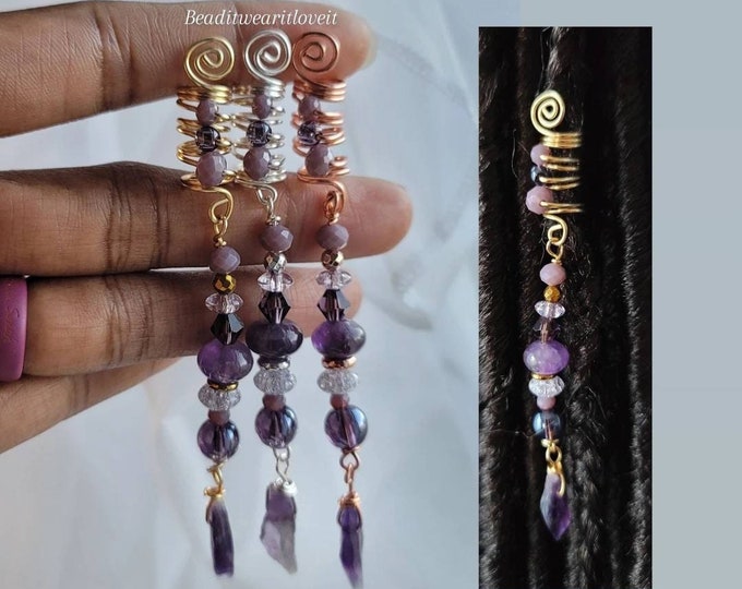 Raw Amethyst Crystal Loc Jewelry. Dreadlock Hair Accessories - Etsy