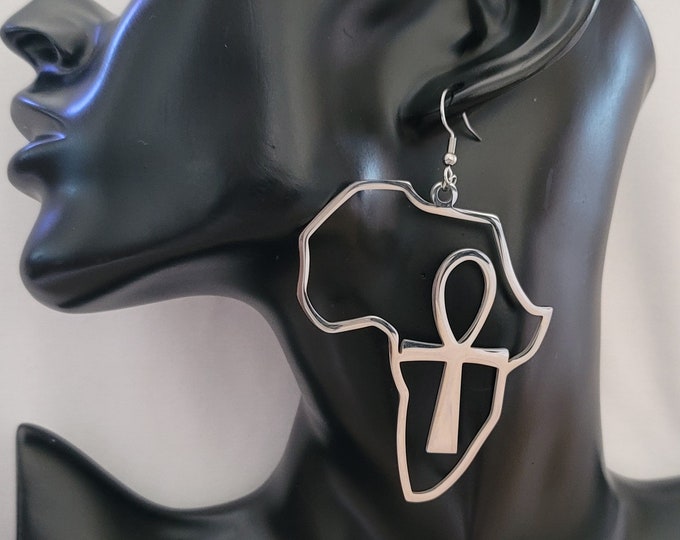 Stainless Steel Africa Map Earrings, Silver Africa Hoop Earrings ...