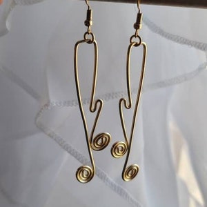 Abstract Spiral Copper Earrings, Wire Wrapped Dangle Earrings, Copper ...