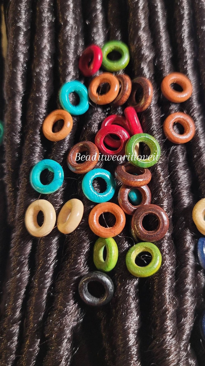 CLEARANCE 10 Piece Wood Loc Beads, 6mm Wide Hole Dread Beads, Dreadlock ...