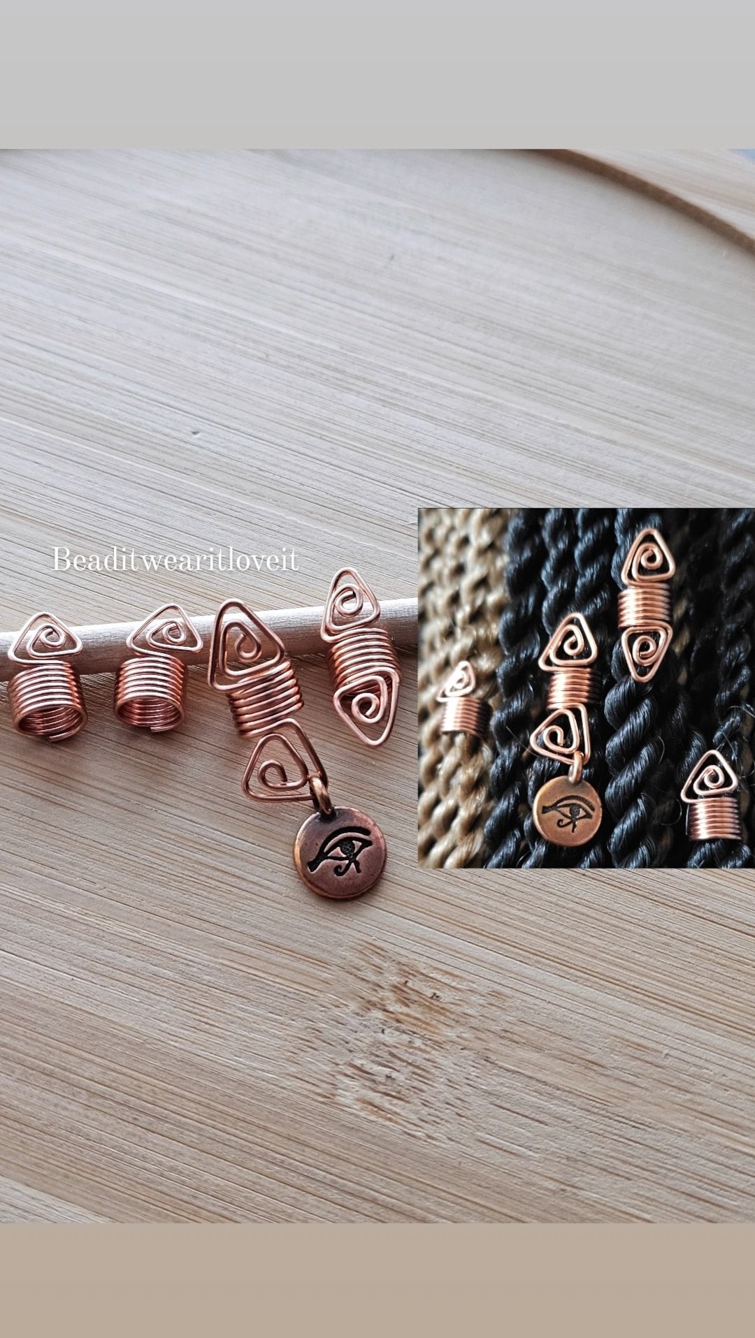 4 Piece Egyptian Loc Jewelry Set, Copper Beads for Braids, Dreadlock ...