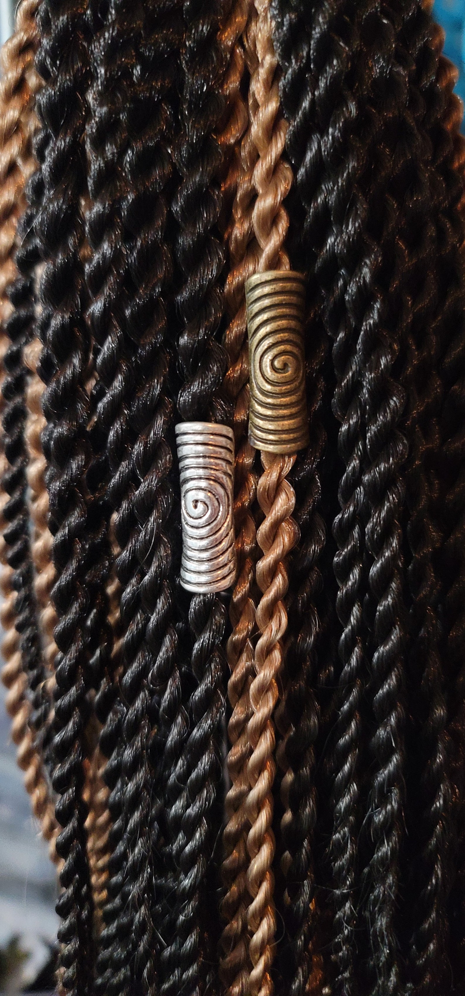 Set of 2 Metal Spiral Loc Beads, Bronze Silver 5mm Hole Hair Beads ...