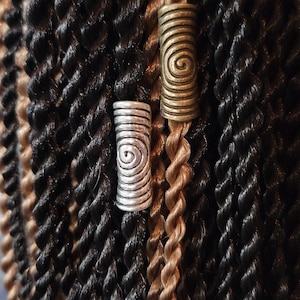 Set of 2 Metal Spiral Loc Beads, Bronze Silver 5mm Hole Hair Beads ...
