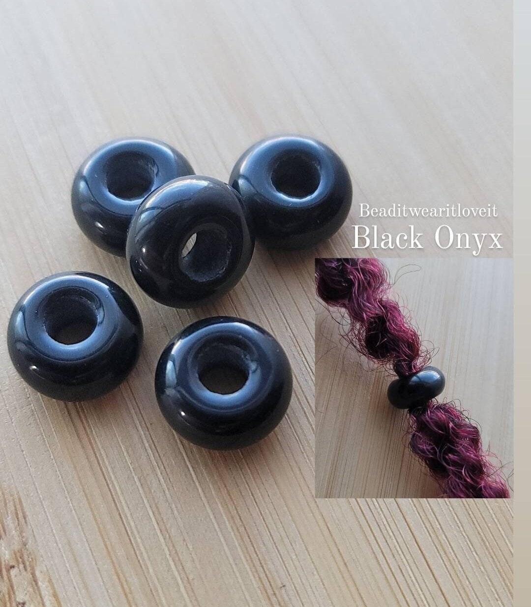 5 Black Onyx Hair Beads 6mm Big Large Hole, Dreadlock Accessories ...