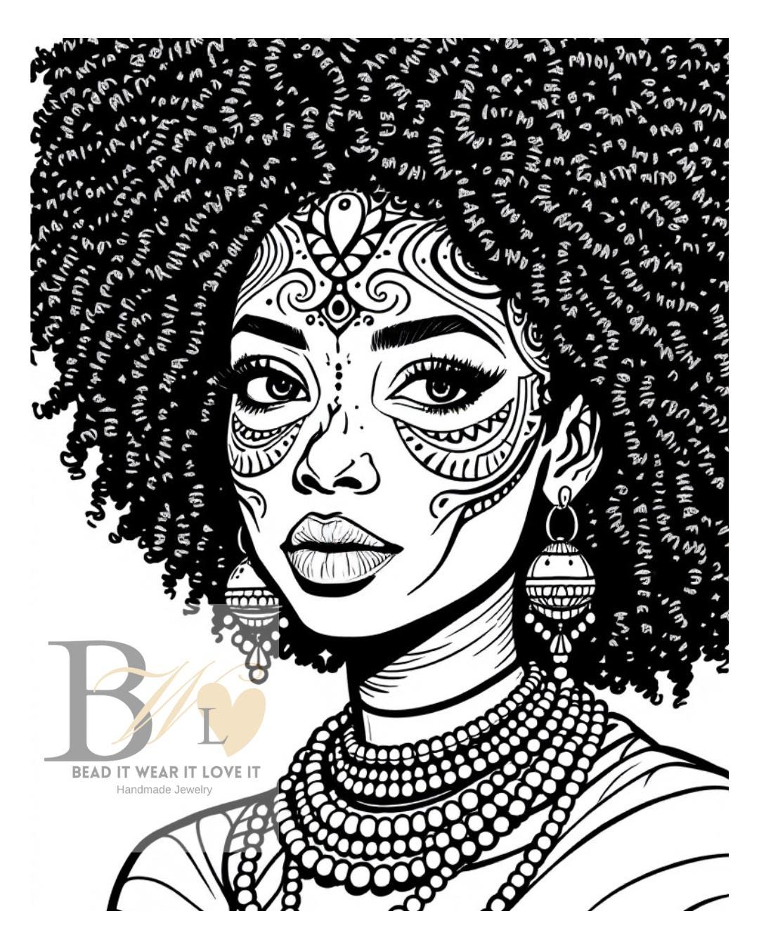 5 Coloring Pages, Afrocentric Tribal Black Women Coloring Page, African ...