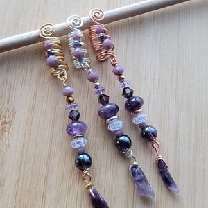 Raw Amethyst Crystal Loc Jewelry. Dreadlock Hair Accessories, Beads for ...