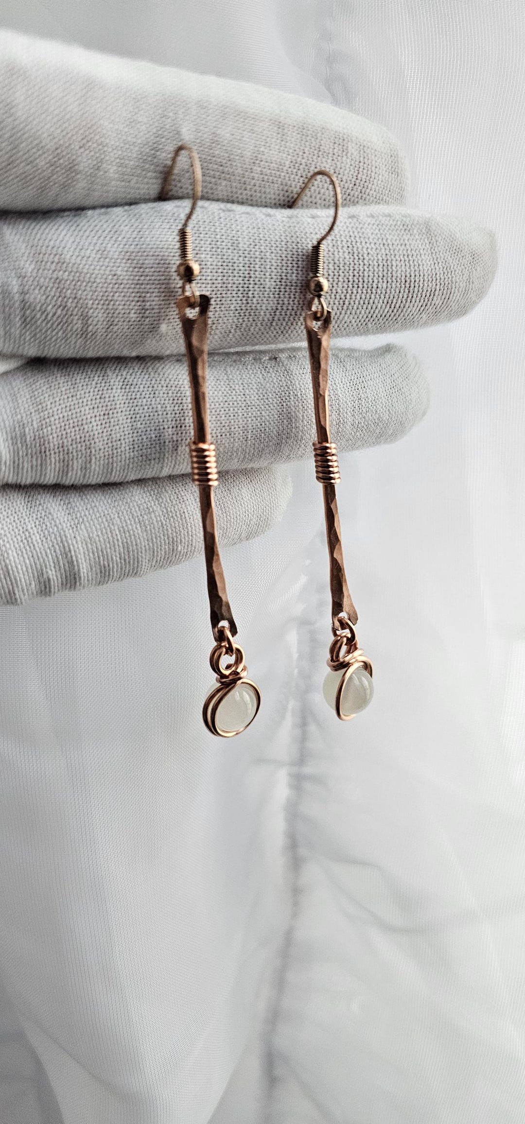 Choose Your Stone Copper Crystal Wire Wrapped Drop Earrings, Long Metal ...