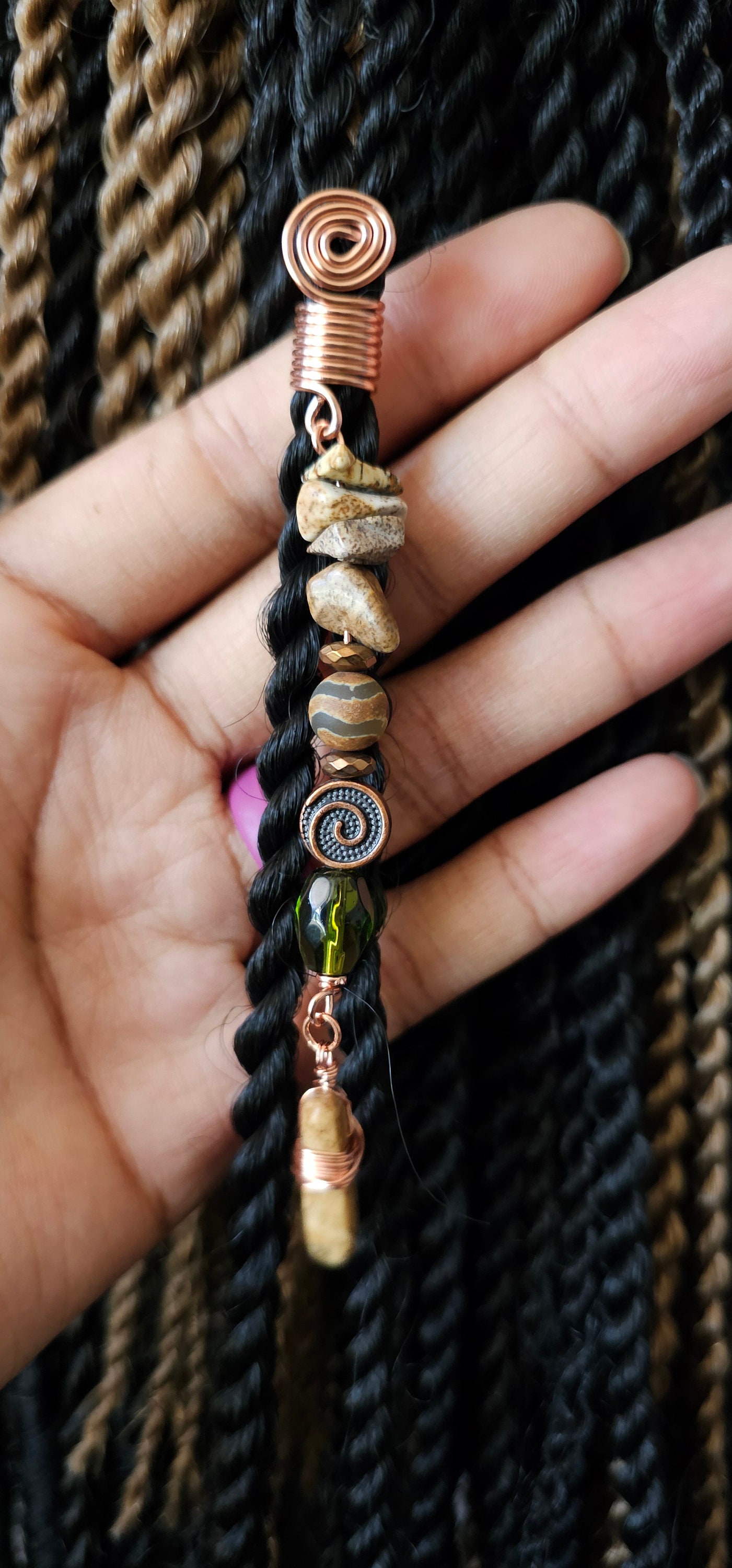 Earth Tone Picture Jasper Crystal Loc Jewelry, Dreadlock Beads for ...