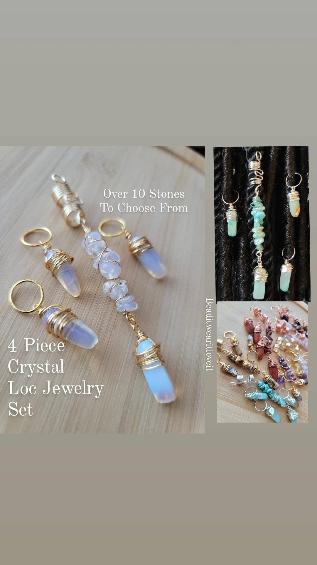 4 Piece Crystal Loc Jewelry Set. Dreadlock Hair Ring Accessories, Beads ...