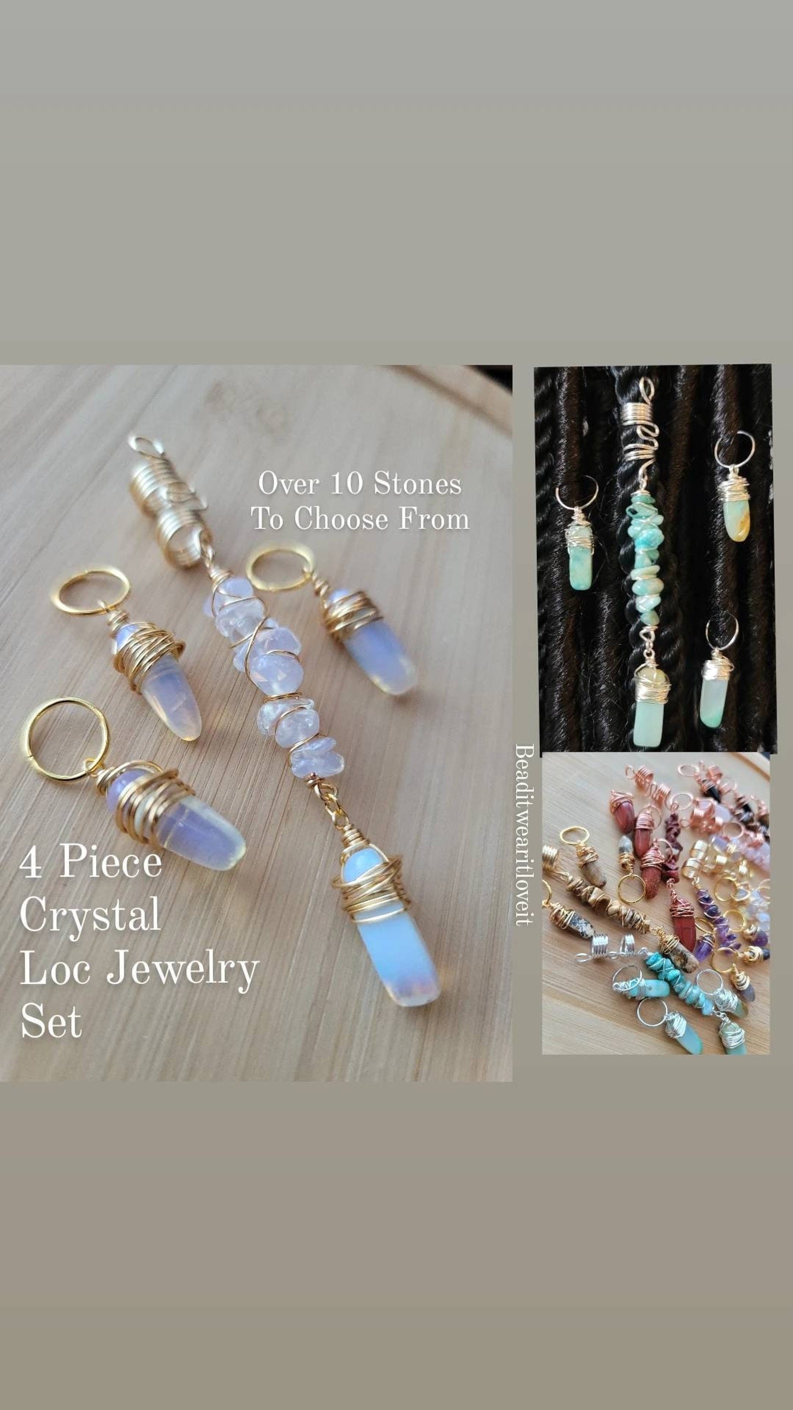4 Piece Crystal Loc Jewelry Set. Dreadlock Hair Ring Accessories, Beads ...