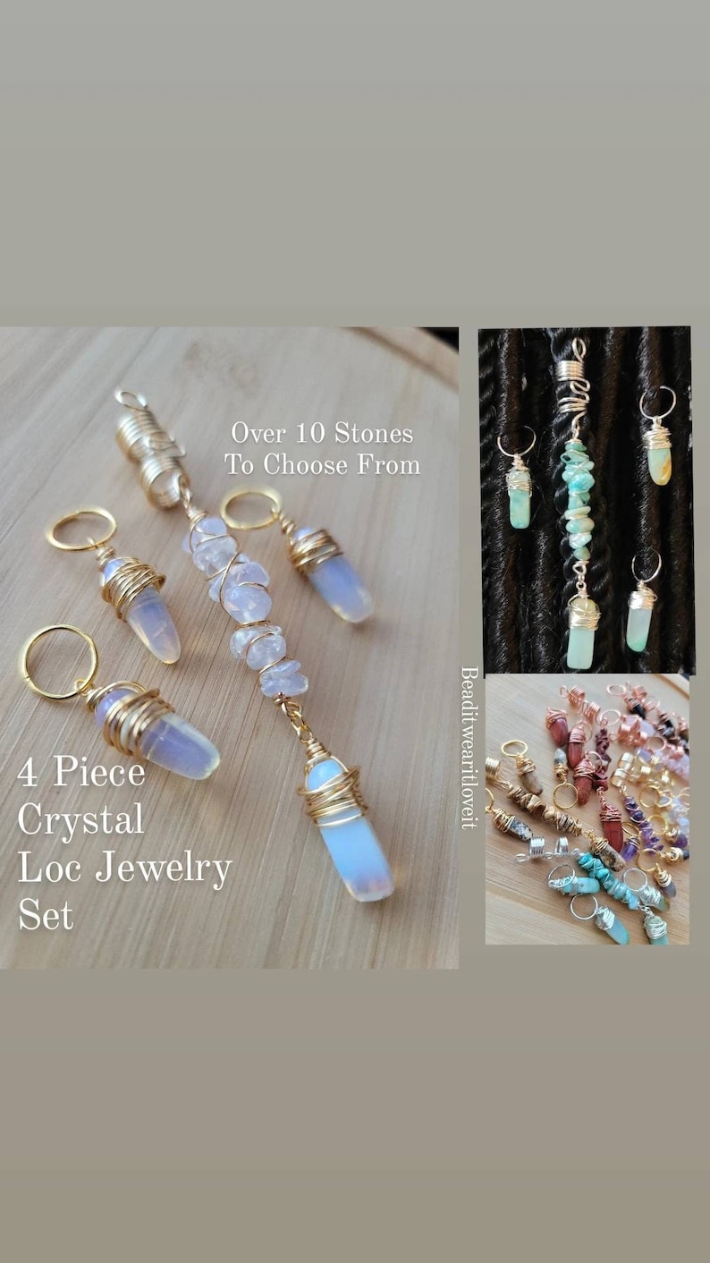 4 Piece Crystal Loc Jewelry Set. Dreadlock Hair Ring Accessories, Beads ...