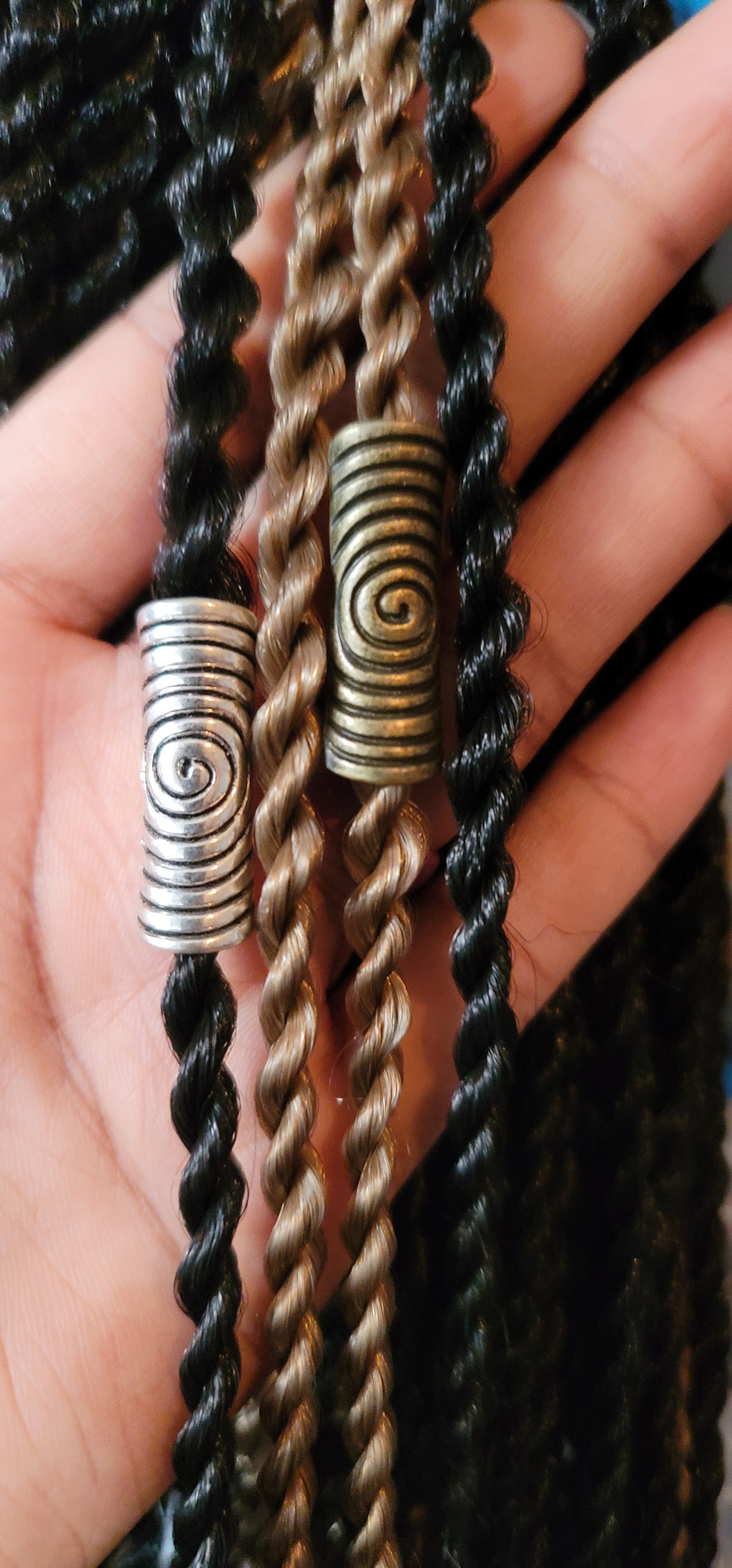 Set of 2 Metal Spiral Loc Beads, Bronze Silver 5mm Hole Hair Beads ...