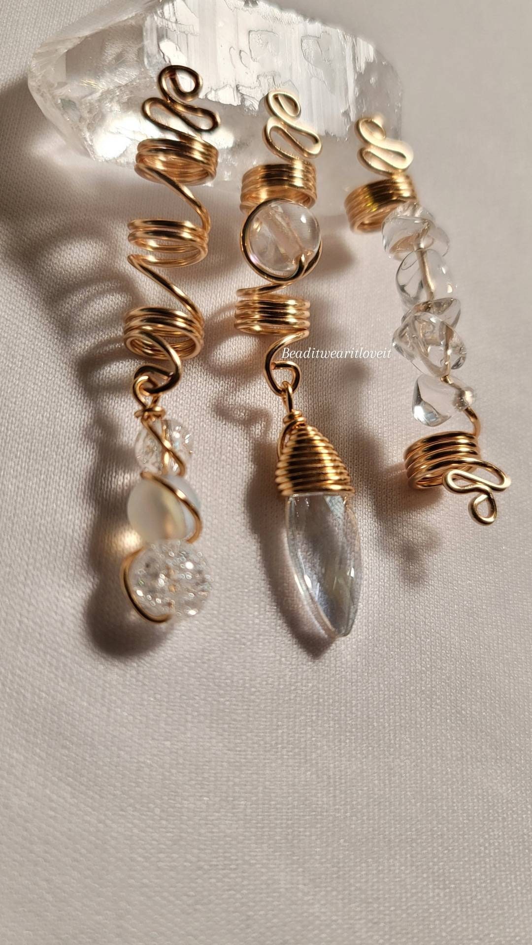 3 Pcs Quartz Crystal Loc Jewelry Set. Dreadlock Hair Accessories, Beads ...