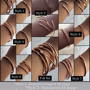 Pure Copper Bangles, 7 Different Styles to Choose From, Adjustable Stackable Bracelets, Raw ...