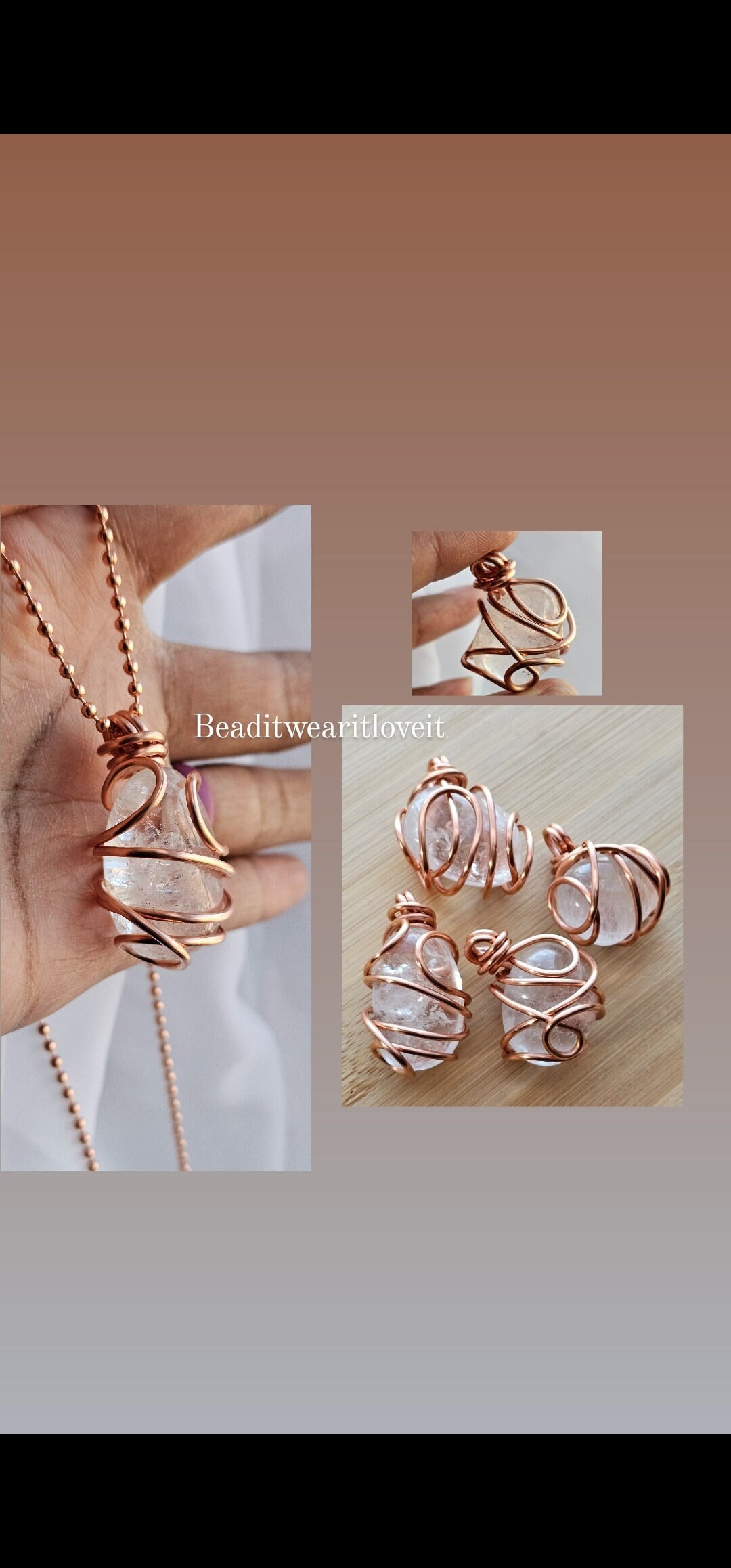 2.4mm Pure Copper Ball Chain Clear Quartz Crystal Pendant Necklaces 24 ...