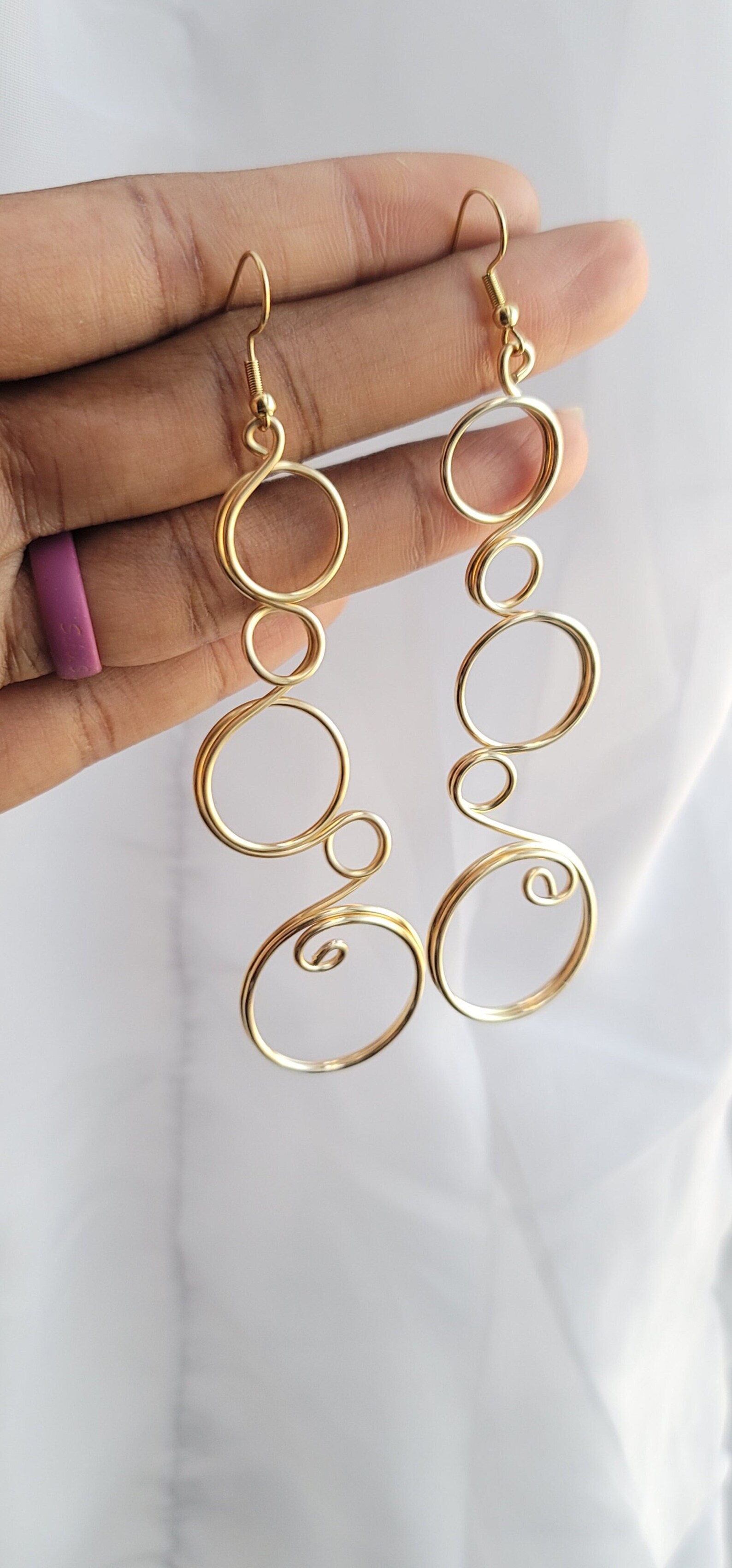 Abstract Bubble Earrings, Copper Wire Wrapped Earrings, Unique Long ...