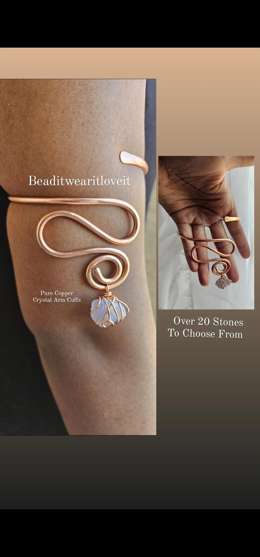 Pure Copper Crystal Arm Cuff, Hammered Adjustable Arm Bracelets, Raw ...