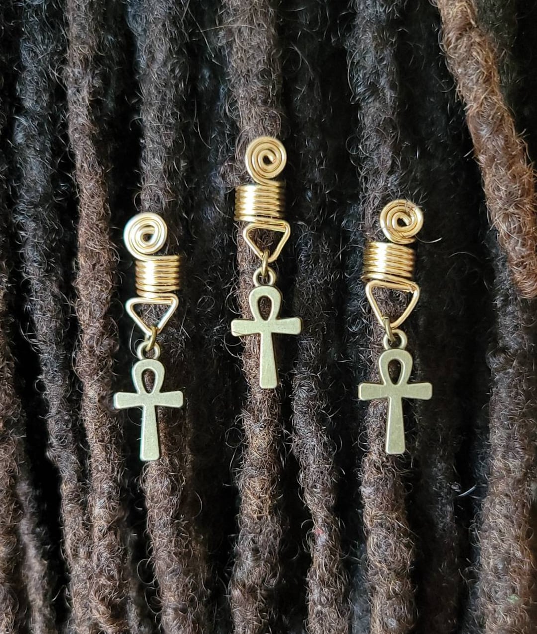 Gold and Antique Bronze Ankh Loc Jewelry, Dreadlock Hair Accessories ...