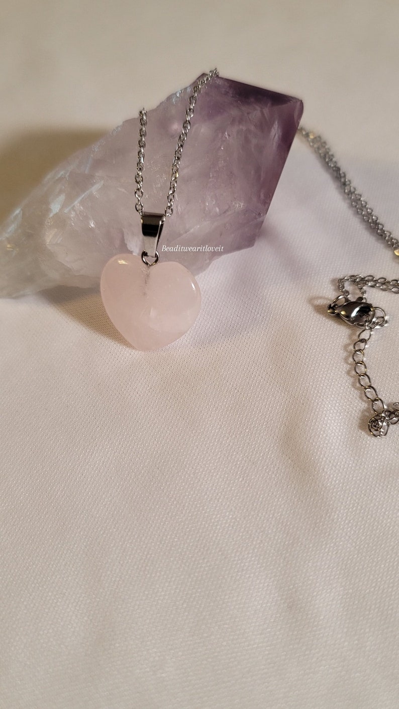 Rose Quartz Heart Pendant Necklace Adjustable Crystal - Etsy