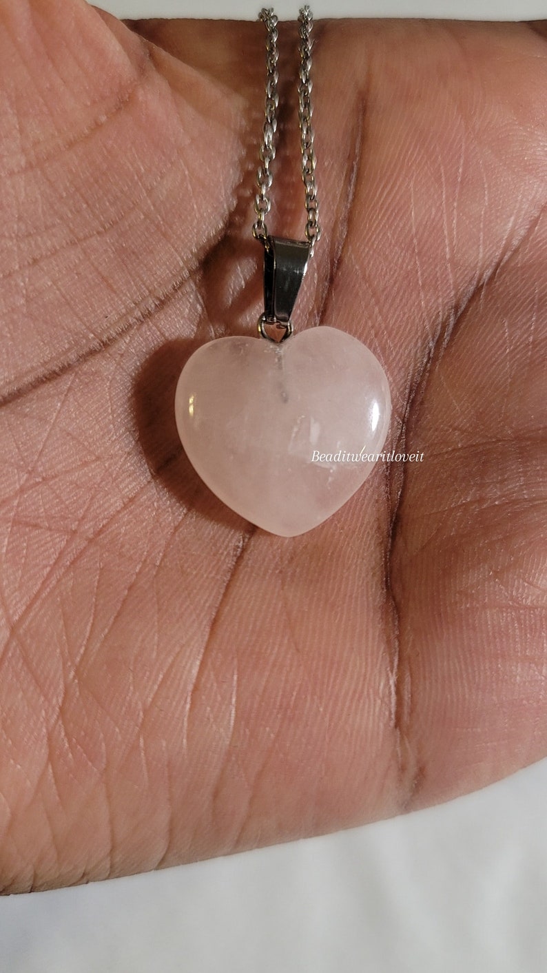 Rose Quartz Heart Pendant Necklace Adjustable Crystal - Etsy