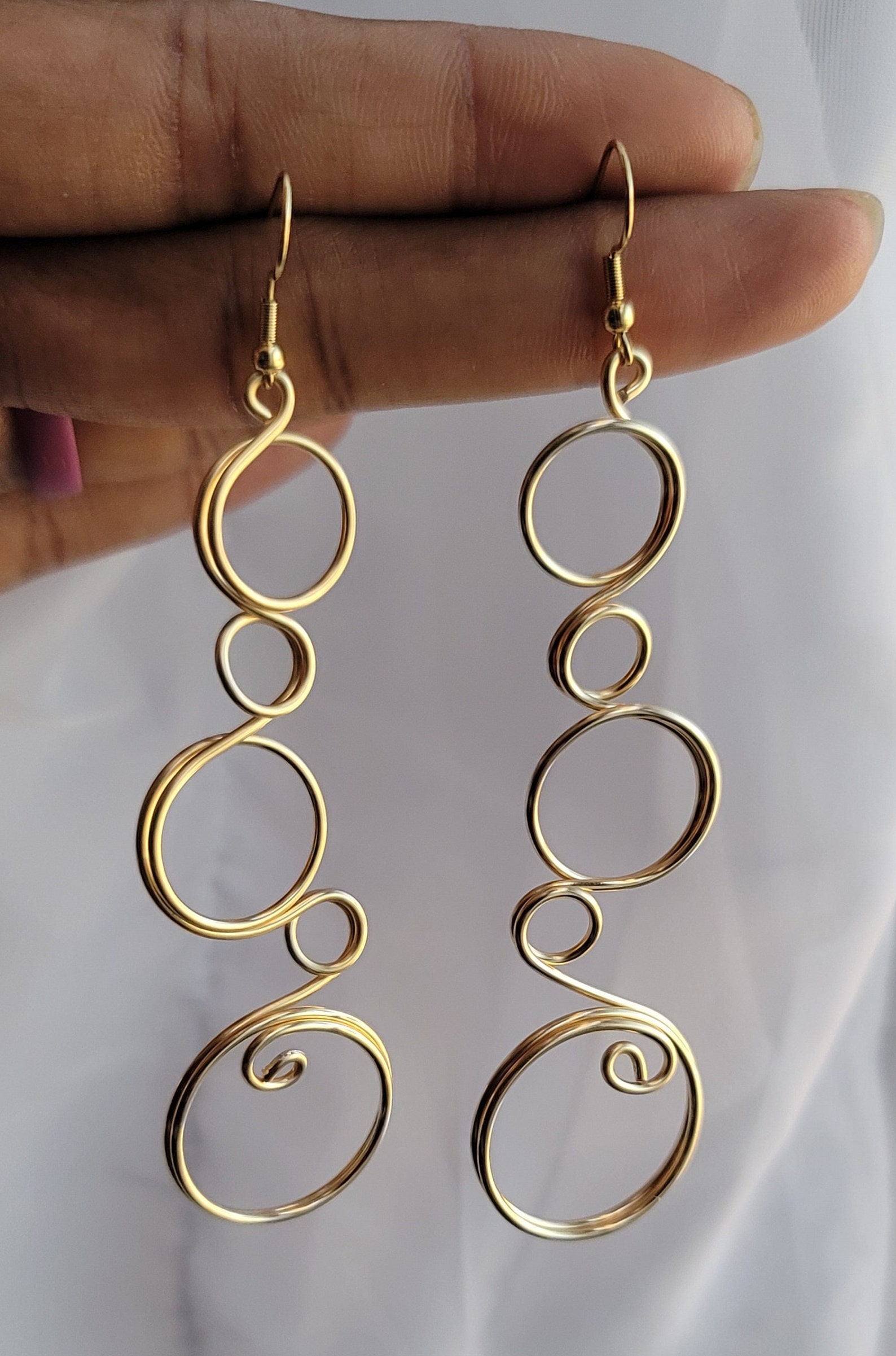 Abstract Bubble Earrings, Copper Wire Wrapped Earrings, Unique Long ...