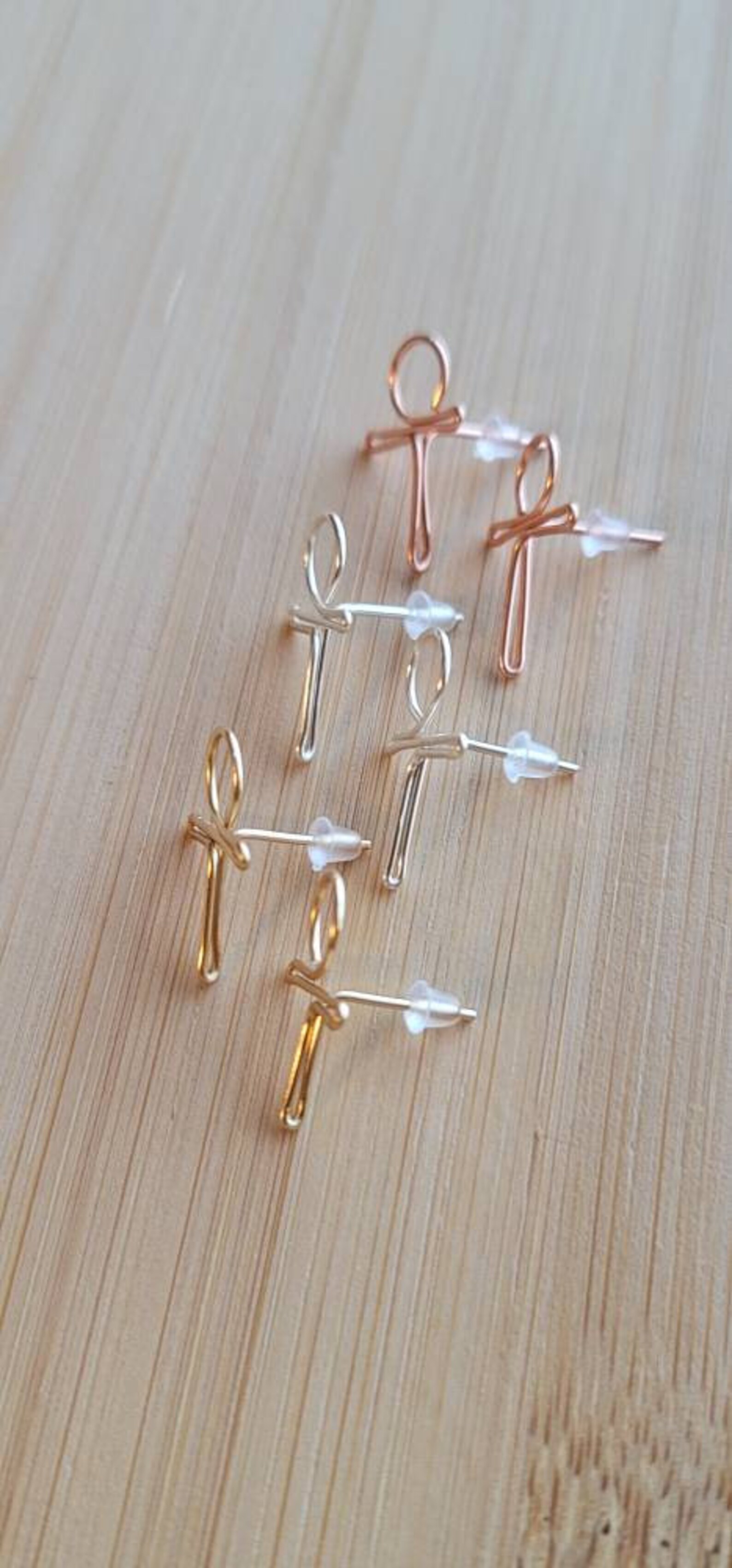 Wire Wrapped Stud Ankh Earrings Simple Style Egyptian | Etsy