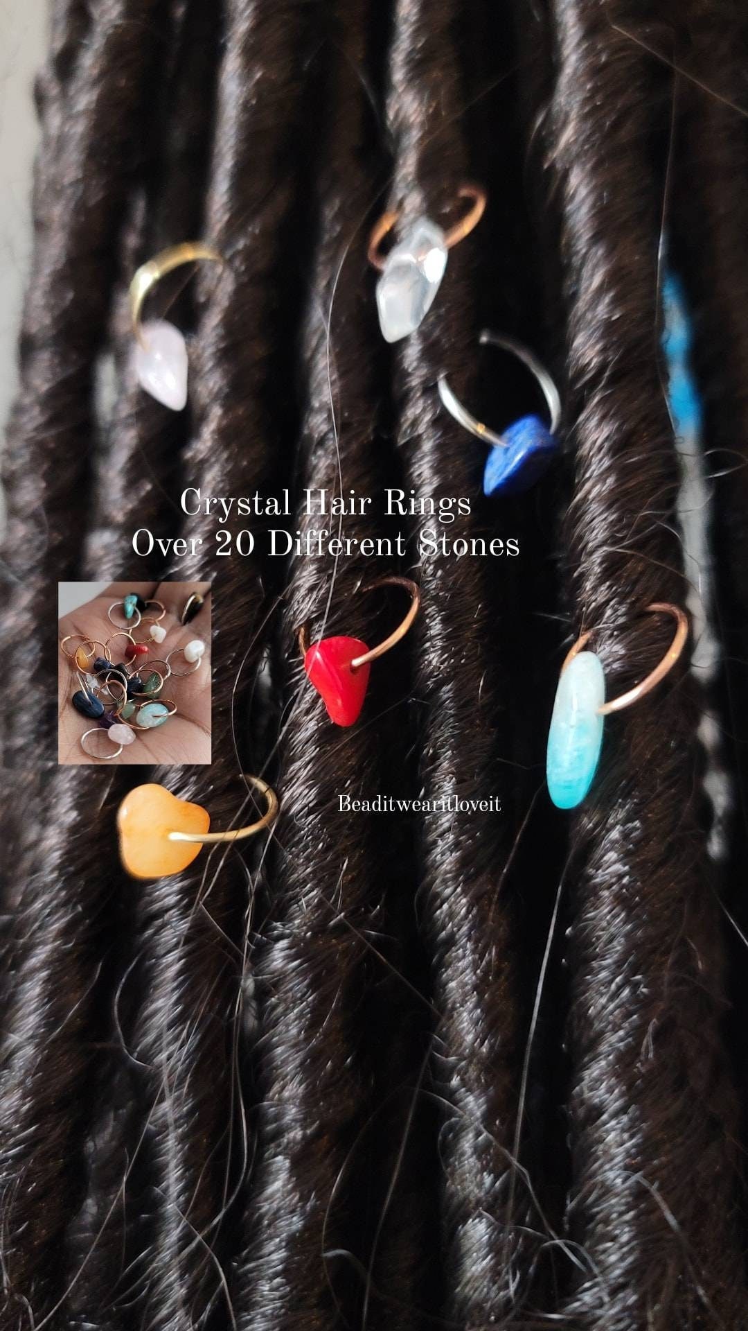 Crystal Hair Rings, Boho Hippie Dreadlock Hair Accessories, Loc Jewelry ...