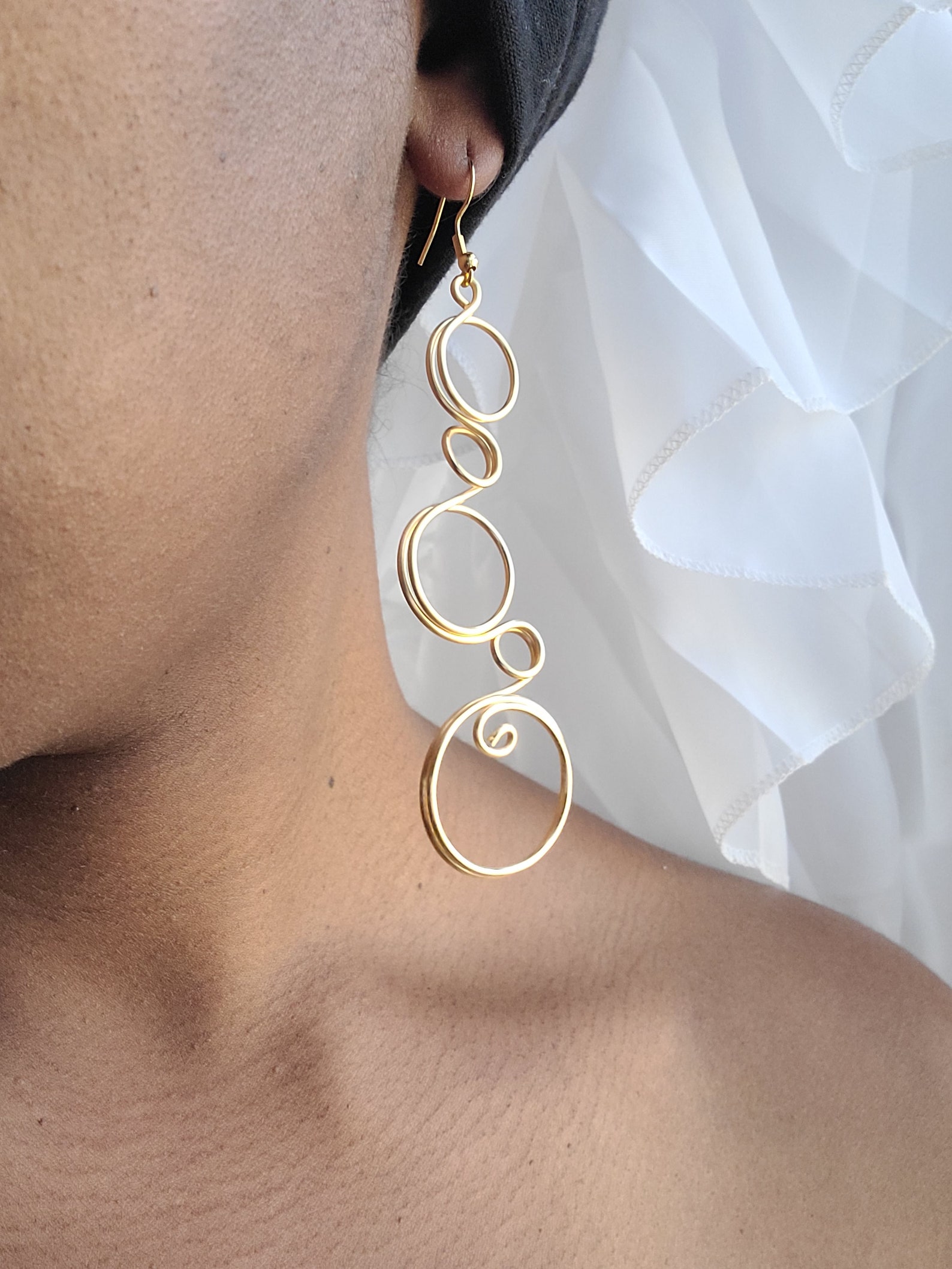 Abstract Bubble Earrings, Copper Wire Wrapped Earrings, Unique Long ...