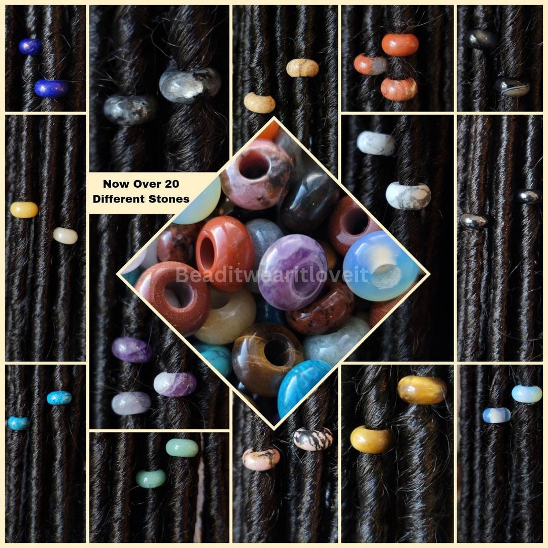 6mm Wide Big Hole Gemstone Loc Beads, Dreadlock Hair Accessories, Beads ...