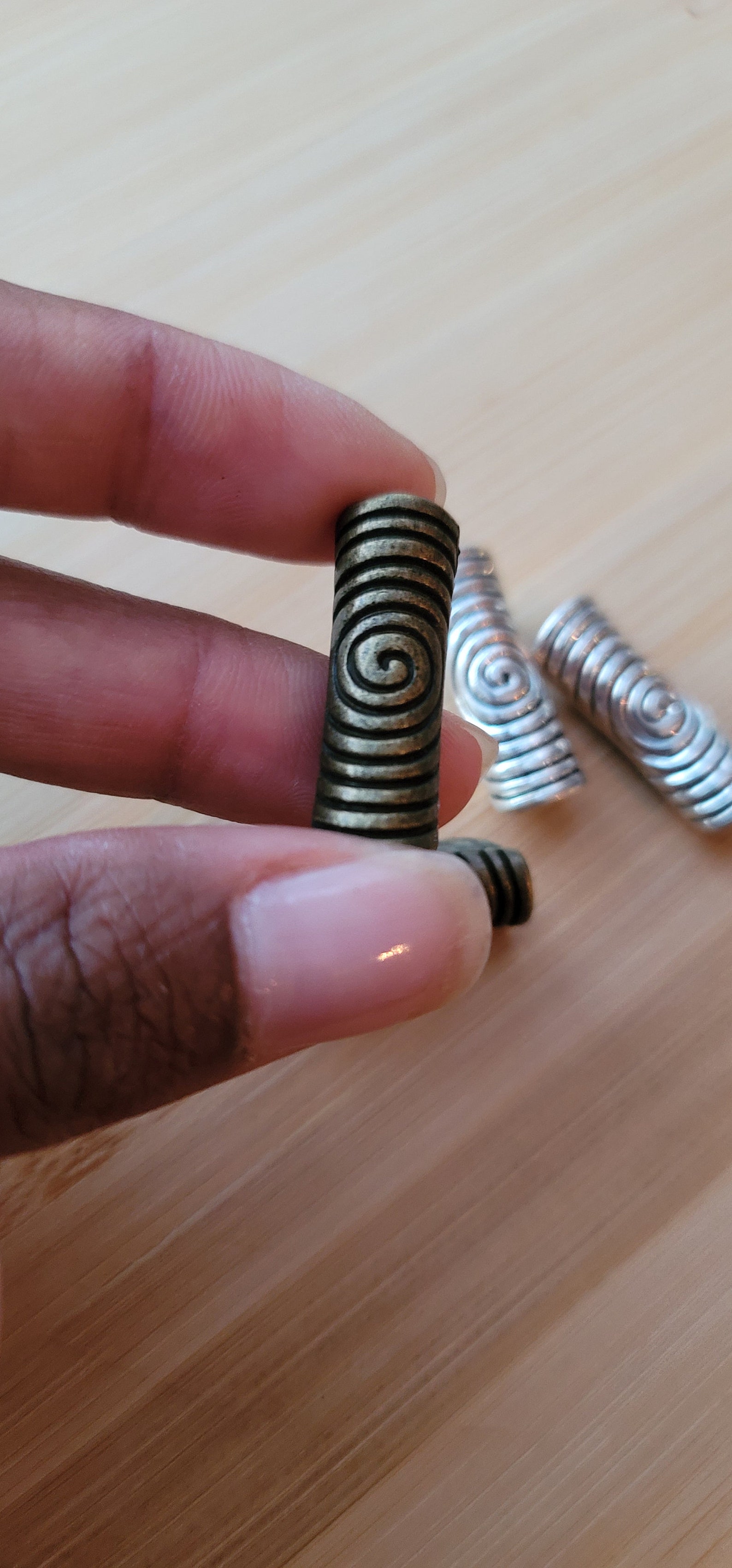 Set of 2 Metal Spiral Loc Beads, Bronze Silver 5mm Hole Hair Beads ...