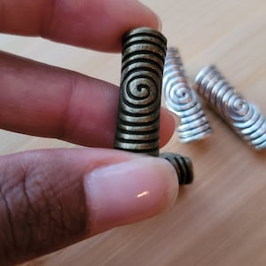 Set of 2 Metal Spiral Loc Beads, Bronze Silver 5mm Hole Hair Beads ...