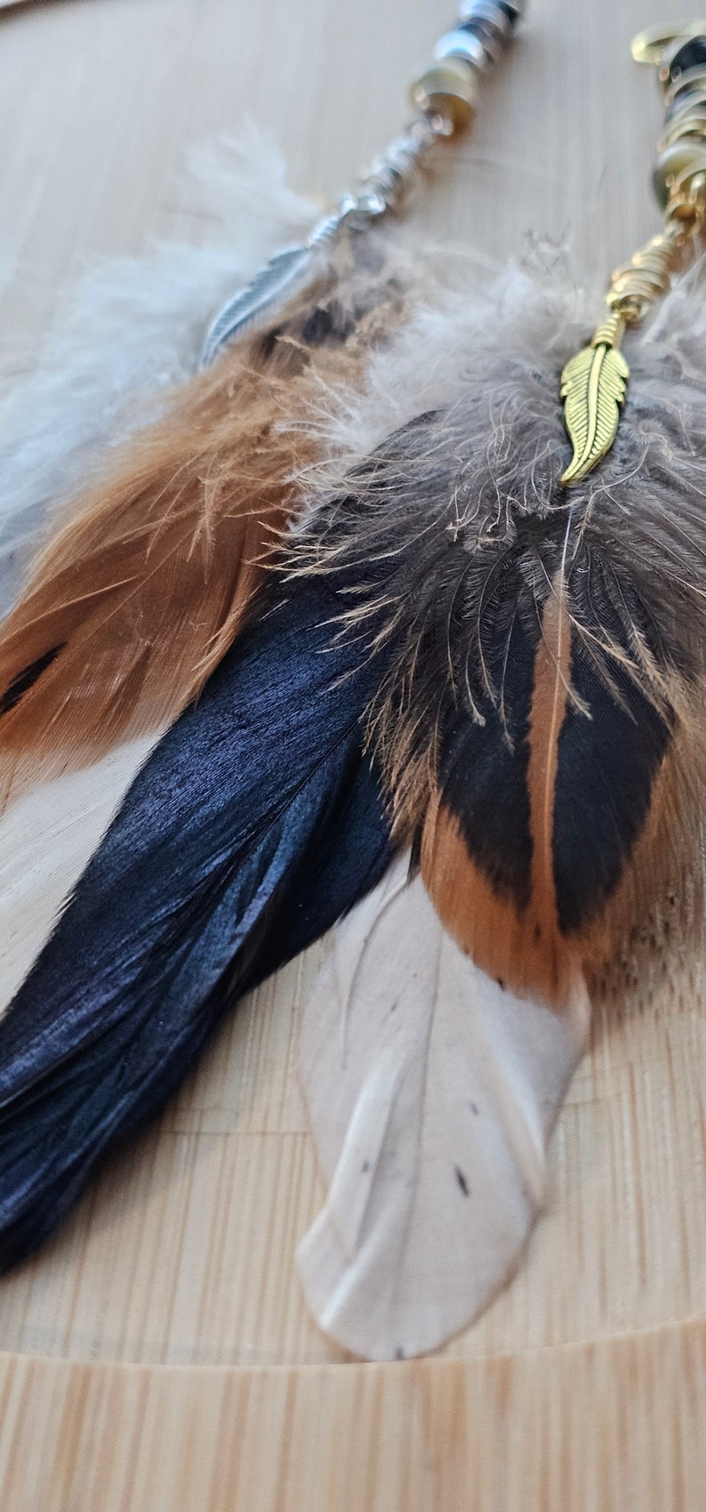 Delicate Feather Hair Ring, Tiger Eye, Smoky Quartz, Hematite Crystal ...