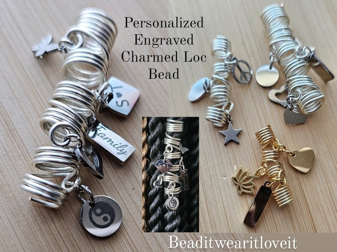 Custom Engraved Charmed Loc Beads, Personalized Charm Beads for Locs ...