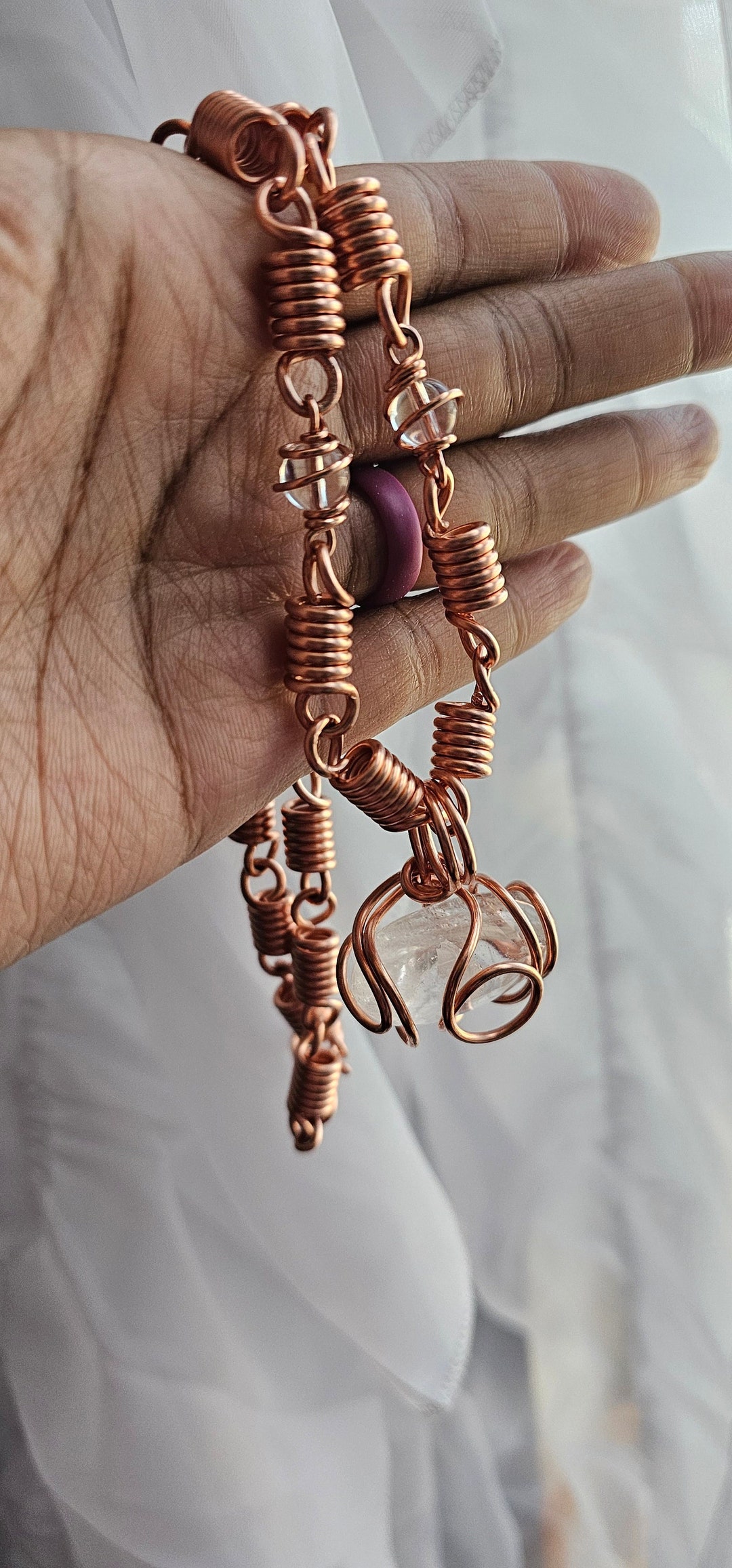 Quartz Crystal Copper Pendant Necklace, 100% Authentic Copper Link ...