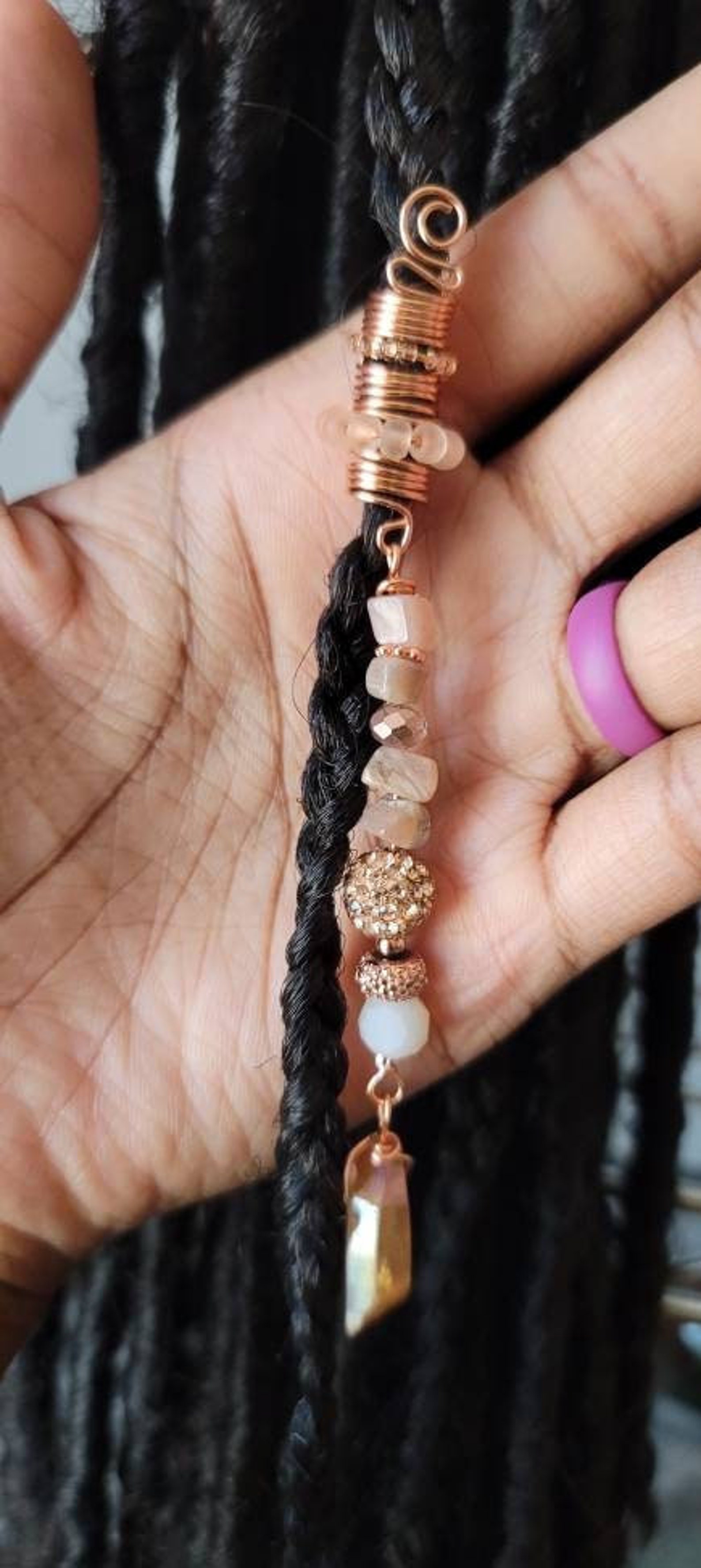 Sunstone and Quartz Crystal Loc Jewelry Dreadlock Hair Ring - Etsy