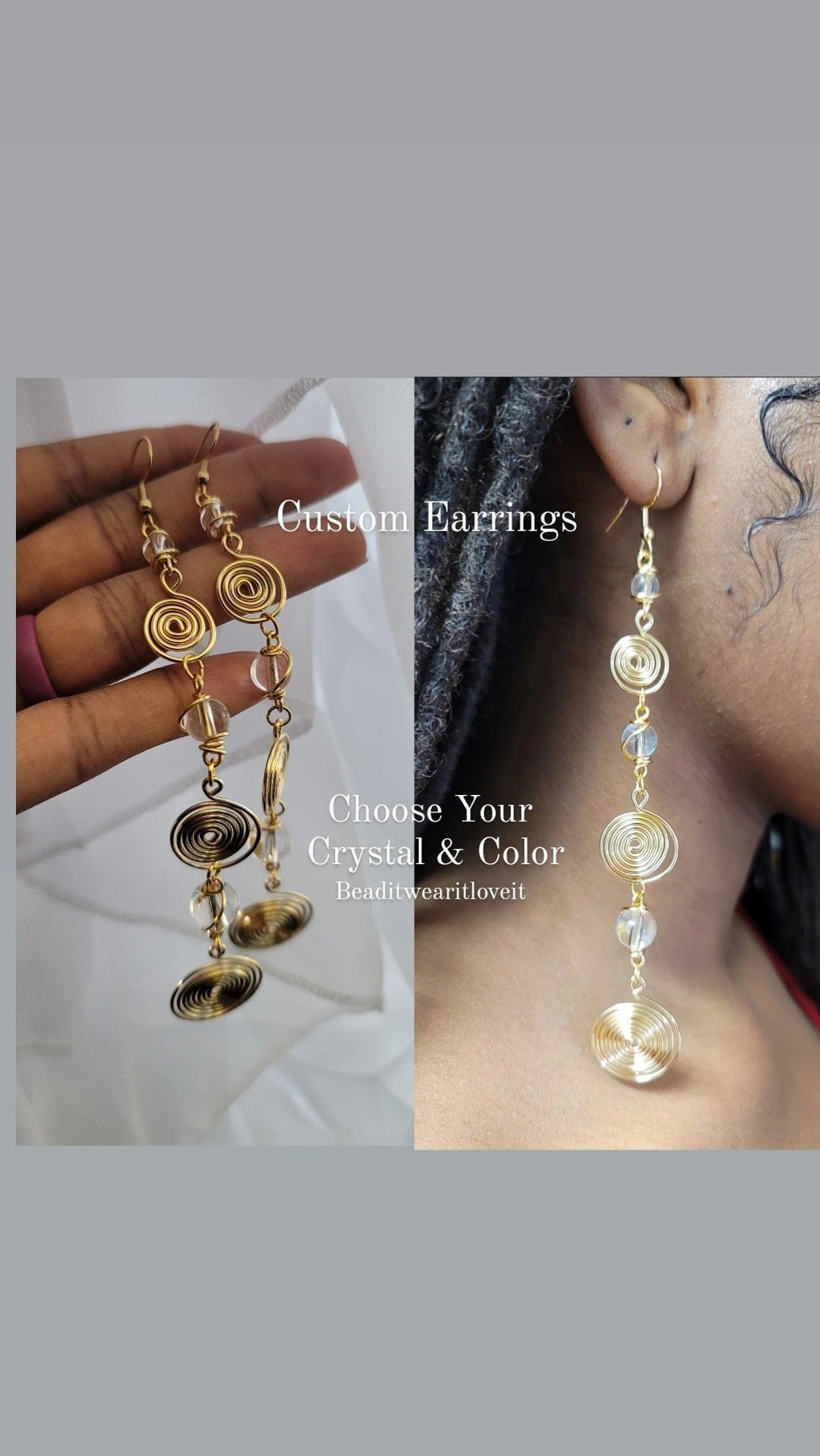 Custom Crystal Spiral Copper Wire Earrings, Natural Stone Wire Wrapped ...