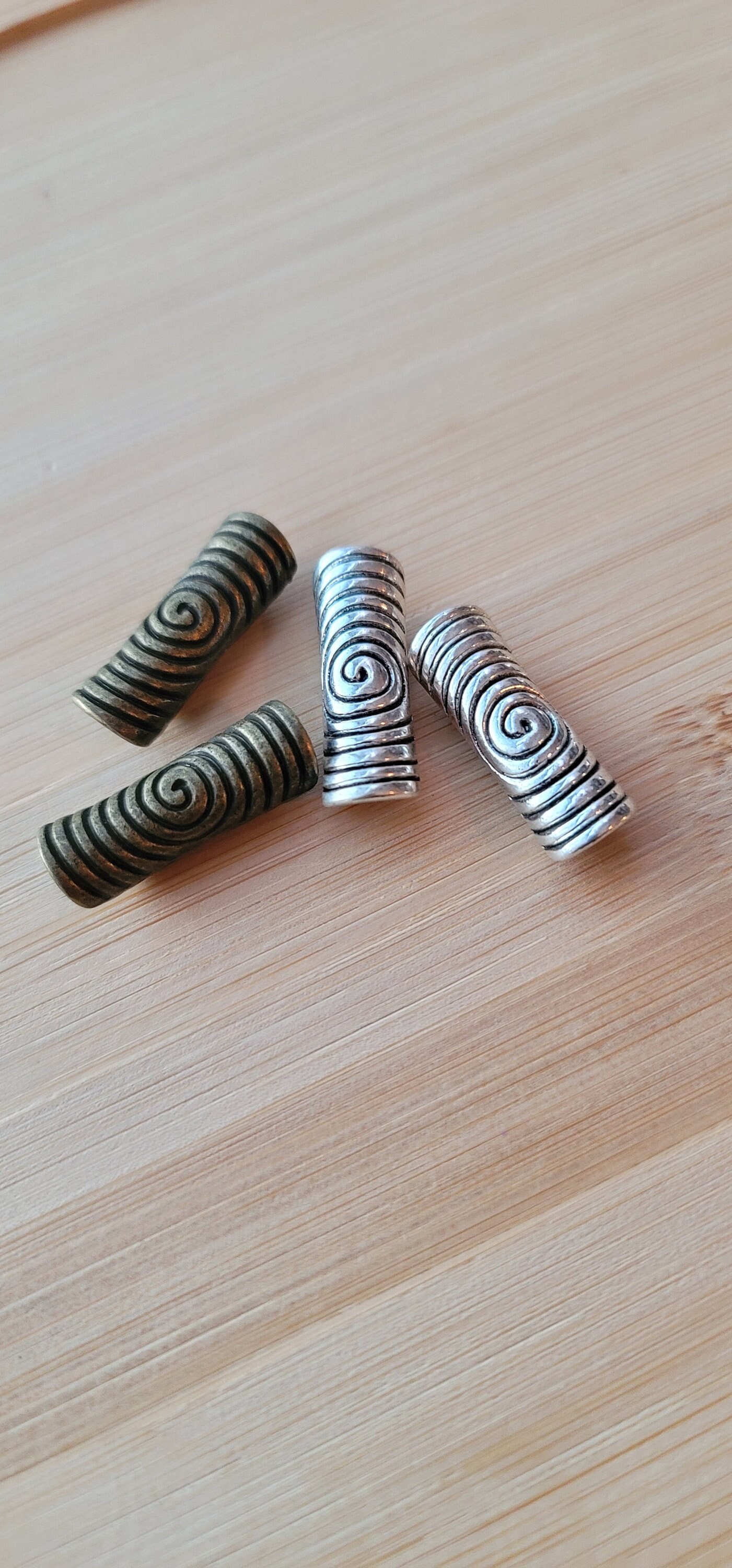 Set of 2 Metal Spiral Loc Beads, Bronze Silver 5mm Hole Hair Beads ...