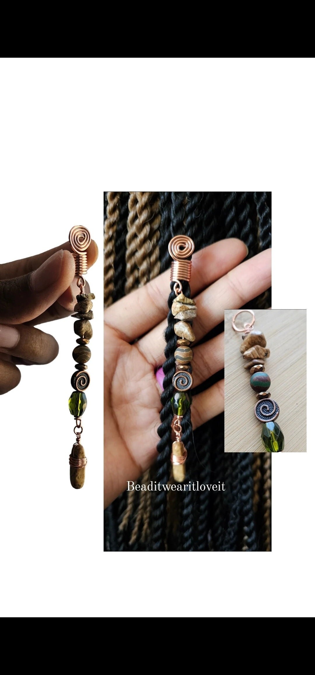Earth Tone Picture Jasper Crystal Loc Jewelry, Dreadlock Beads for ...