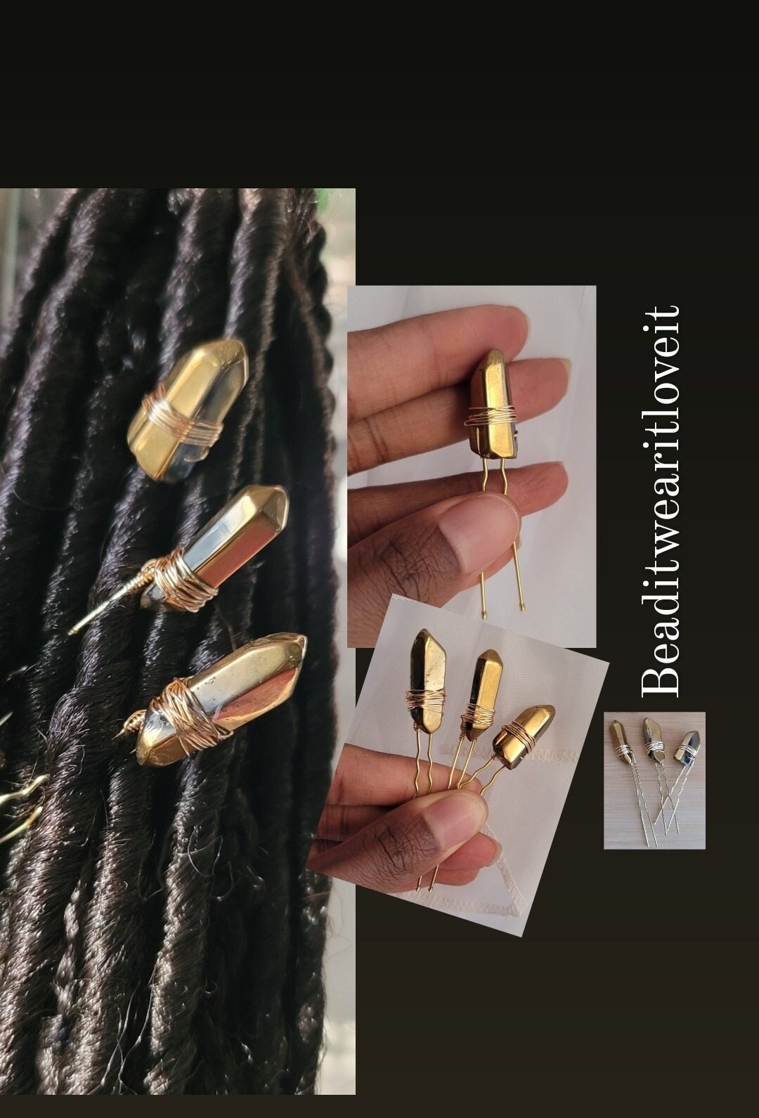 Gold Lustered Quartz Crystal Wand Hair Pins, Bun Pin, Hairpiece, Quartz ...