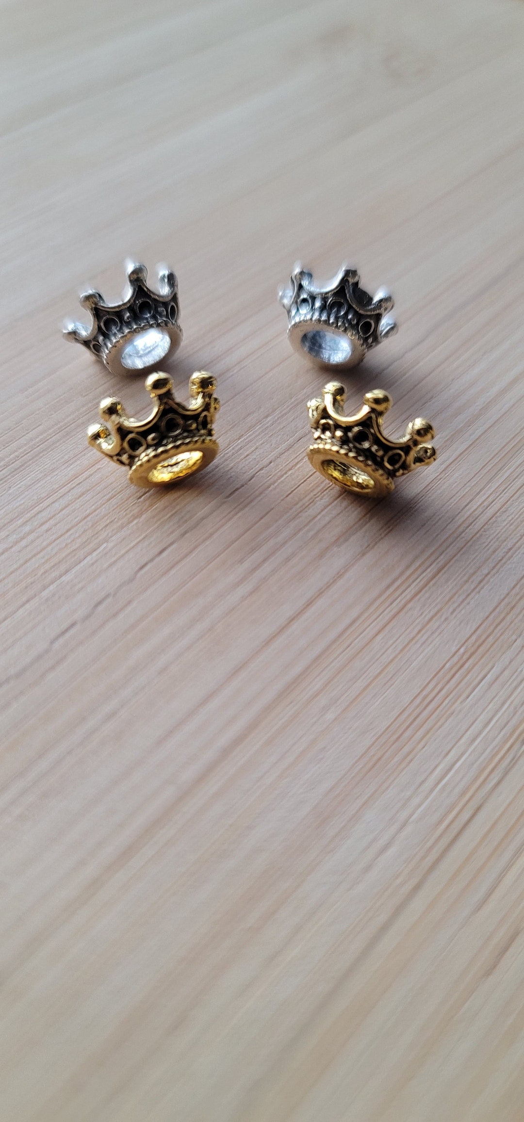 Set of 2 Metal Crown Loc Beads, Gold Silver 4.9mm Hole Hair Beads ...