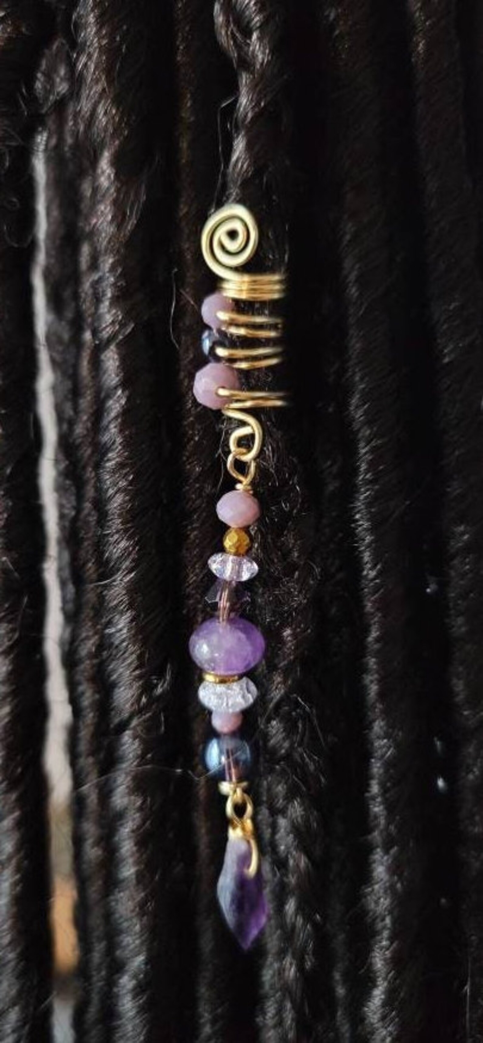 Raw Amethyst Crystal Loc Jewelry. Dreadlock Hair Accessories, Beads for ...