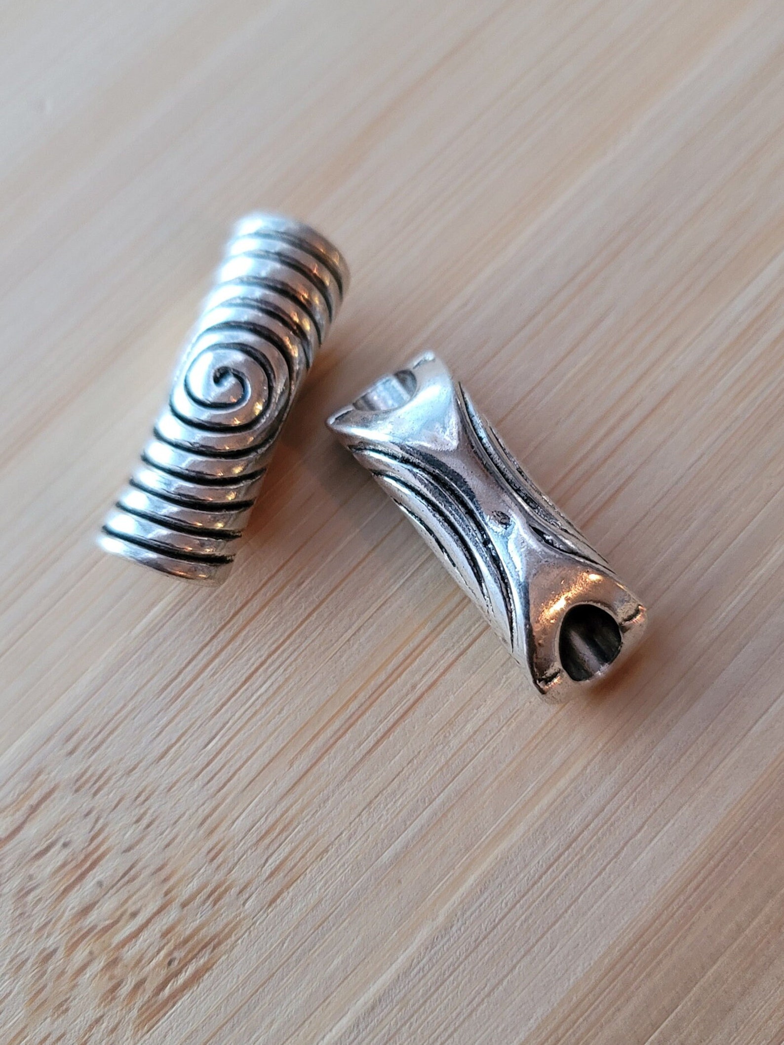 Set of 2 Metal Spiral Loc Beads, Bronze Silver 5mm Hole Hair Beads ...