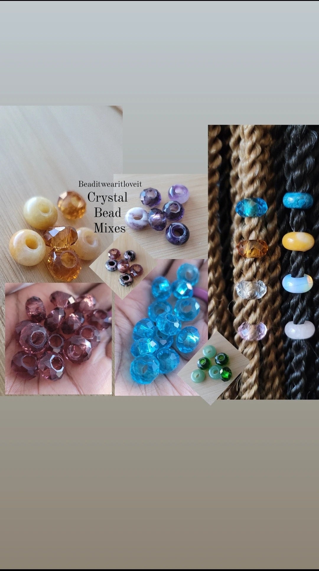 Set of 6 Wide Big 6mm Hole Gemstone Loc Beads, Dreadlock Hair ...