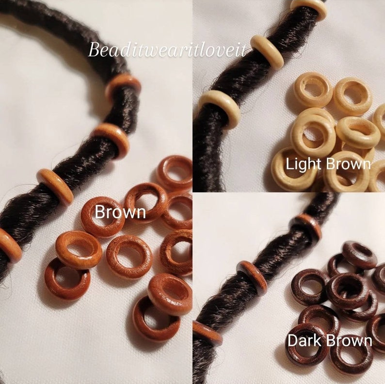 CLEARANCE 10 Piece Wood Loc Beads, 6mm Wide Hole Dread Beads, Dreadlock ...