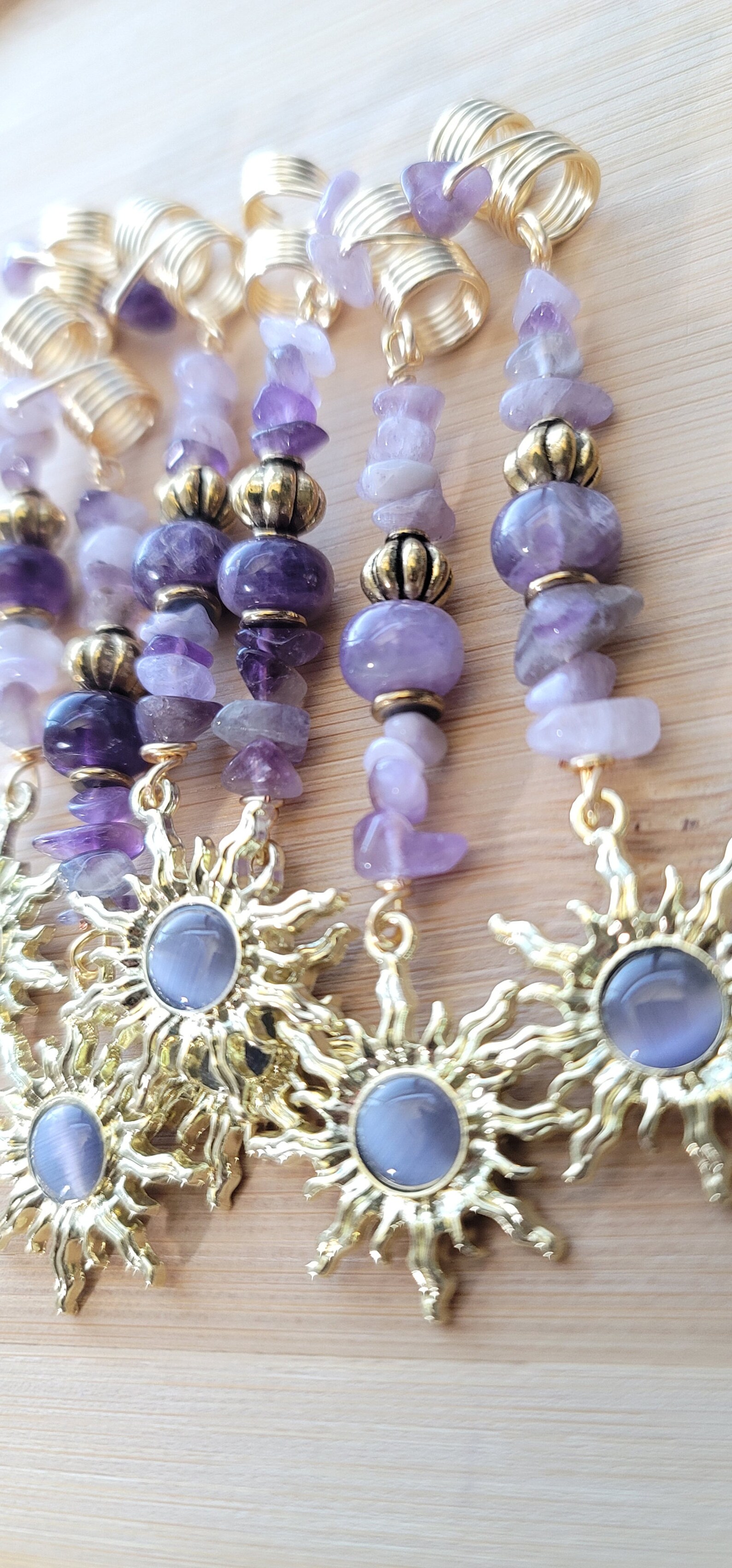 Amethyst Crystal Loc Jewelry, Gold Sun Copper Hair Beads, Natural Stone ...