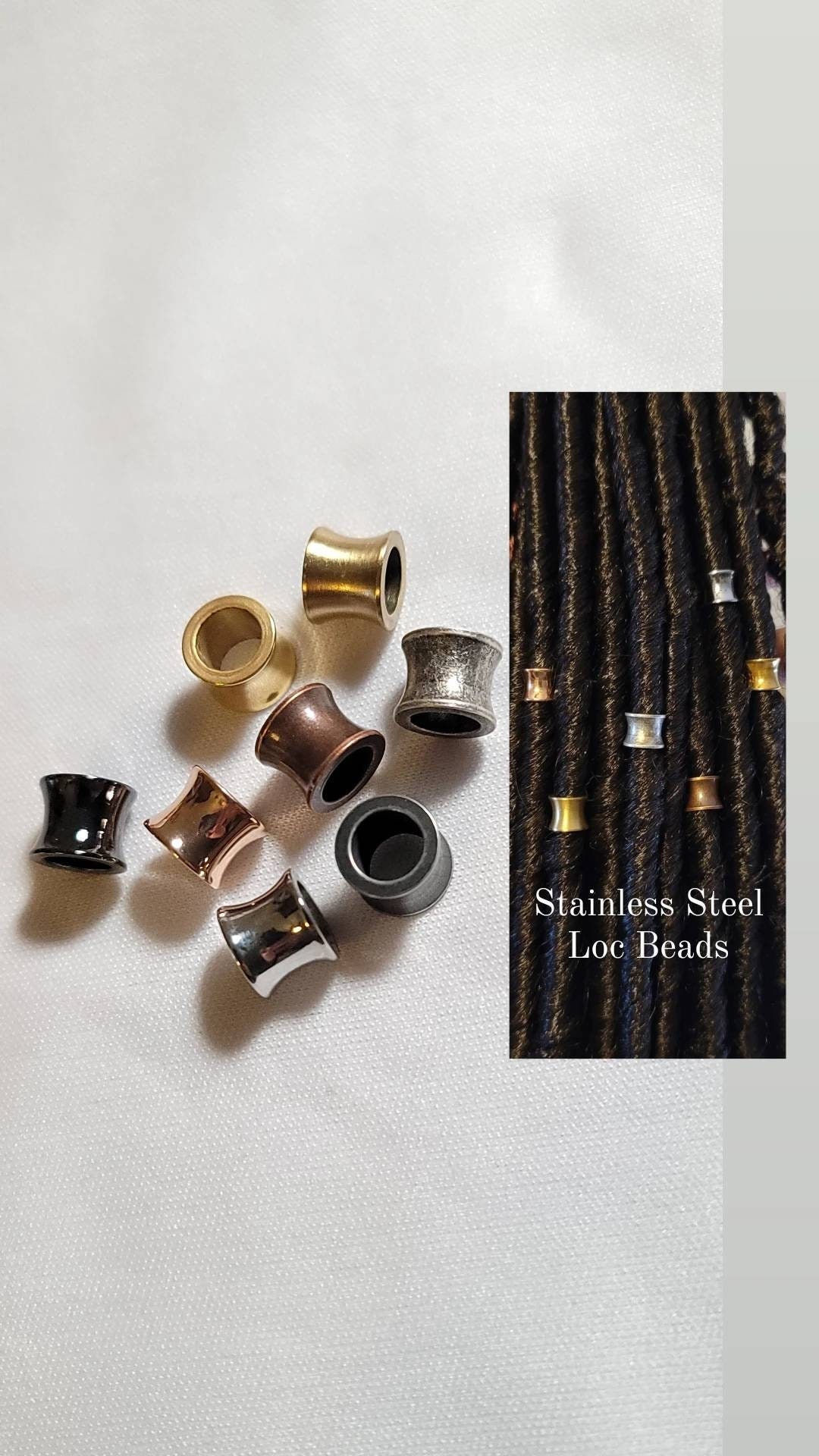 2 Stainless Steel Loc Beads, Dreadlock Hair Accessories, Wide Hole ...