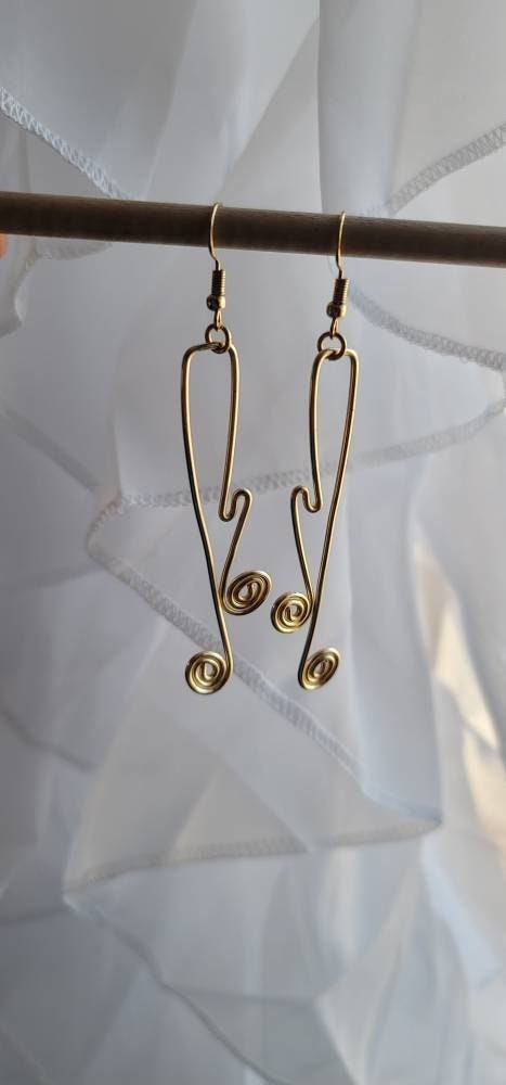 Abstract Spiral Copper Earrings, Wire Wrapped Dangle Earrings, Copper ...