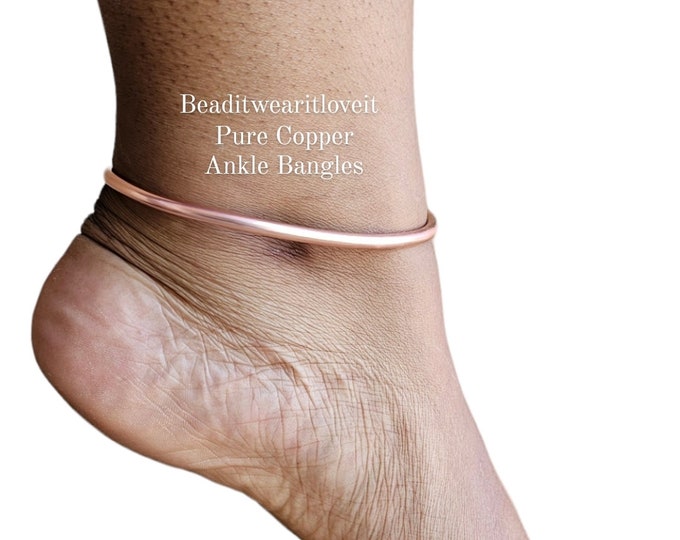 Pure Copper Ankle Bangles, Adjustable Stackable Ankle Bracelets, Raw ...