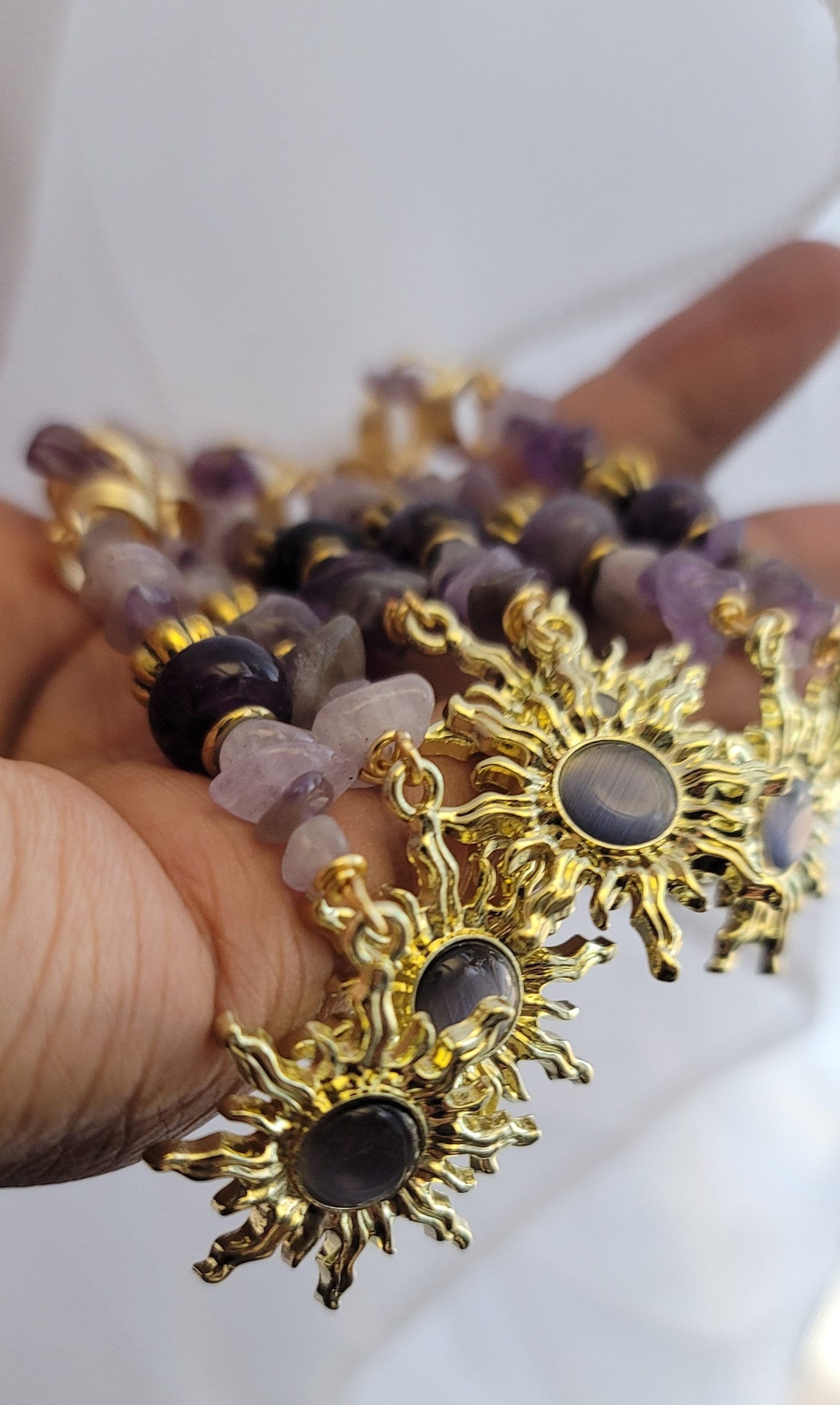 Amethyst Crystal Loc Jewelry, Gold Sun Copper Hair Beads, Natural Stone ...