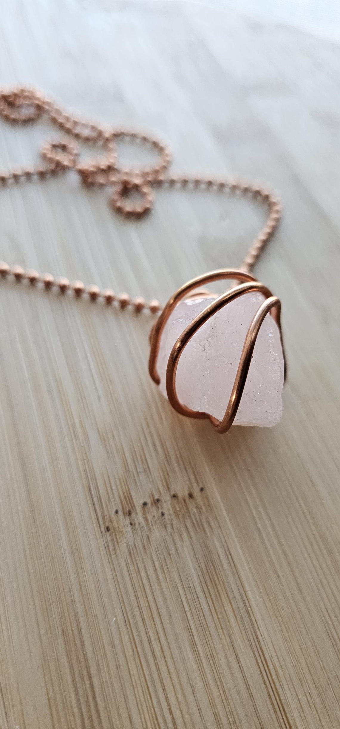 2.4mm Pure Copper Ball Chain Raw Rose Quartz Crystal Pendant Necklaces ...